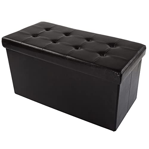 LAVISH HOME (Black) Ottoman-Faux-Leather Rectangular Storage Bench, Works as Foot Rest for Easy Room Organization Home-Complete