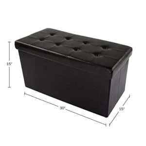 LAVISH HOME (Black) Ottoman-Faux-Leather Rectangular Storage Bench, Works as Foot Rest for Easy Room Organization Home-Complete