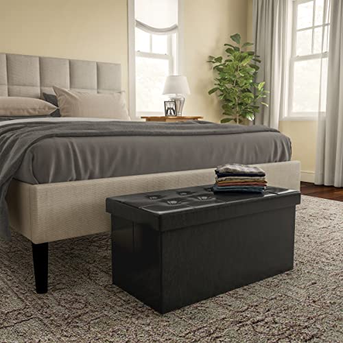 LAVISH HOME (Black) Ottoman-Faux-Leather Rectangular Storage Bench, Works as Foot Rest for Easy Room Organization Home-Complete