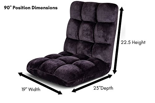 BIRDROCK HOME Adjustable 14-Position Memory Foam Floor Chair for Kids | 22.5" H x 19" W. 5.5" Thick Cushion | Eggplant | Comfy Back Support | Reading Game Meditating | Foldable Banana Rocker Chairs