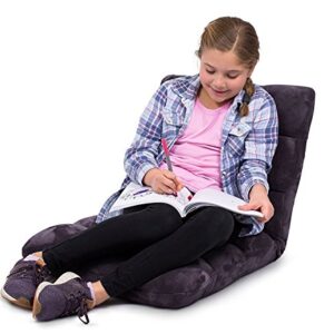 BIRDROCK HOME Adjustable 14-Position Memory Foam Floor Chair for Kids | 22.5" H x 19" W. 5.5" Thick Cushion | Eggplant | Comfy Back Support | Reading Game Meditating | Foldable Banana Rocker Chairs