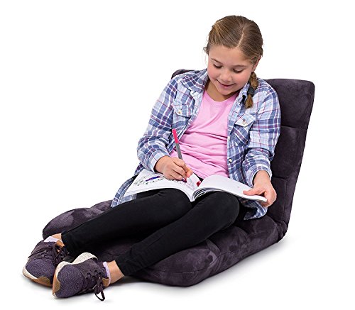 BIRDROCK HOME Adjustable 14-Position Memory Foam Floor Chair for Kids | 22.5" H x 19" W. 5.5" Thick Cushion | Eggplant | Comfy Back Support | Reading Game Meditating | Foldable Banana Rocker Chairs