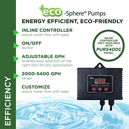 Alpine Corporation Eco-Sphere Energy-Saving 5400GPH Pond Pump with Controller and 33-ft. Cord