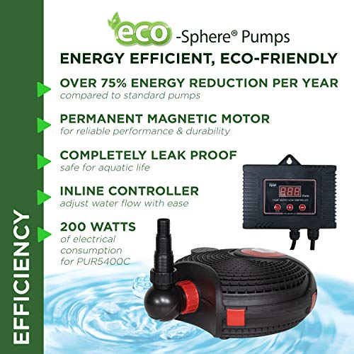 Alpine Corporation Eco-Sphere Energy-Saving 5400GPH Pond Pump with Controller and 33-ft. Cord