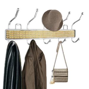 Hook Rack Wall Mounted Hook for Coats, Jackets, Towels,Purses and More. 5 Double Hooks Elegant Chrome and Gold Gold Square Bling Diamonds