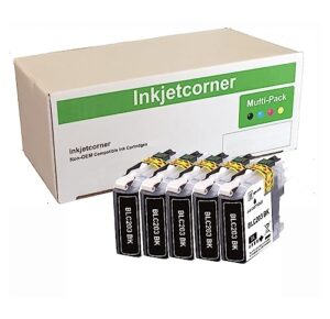 inkjetcorner compatible ink cartridges replacement for lc203 lc203xl for use with mfc-j460dw mfc-j480dw mfc-j485dw mfc-j680dw mfc-j880dw mfc-j885dw (black, 5-pack)