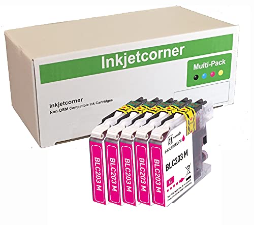 Inkjetcorner Compatible Ink Cartridges Replacement for LC203M LC203XL for use with MFC-J460DW MFC-J480DW MFC-J485DW MFC-J680DW MFC-J880DW MFC-J885DW (Magenta, 5-Pack)