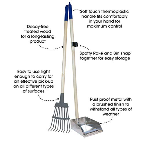 Spotty Wood Handle Pooper Scooper Durable Solid Metal Poop Tray with Rake 36.75" Long Handled Scoop | Great for Large or Small Dogs | No Assembly Required | Better for The Environment Than Plastic