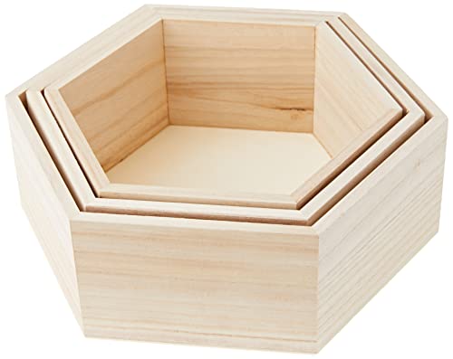 Artemio 14001892 Set of 3 Hexagonal Shelves to Decorate, Wood, Beige, 30 x 26.5 x 10 cm