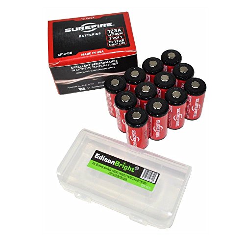 12 Pack SureFire CR123A Lithium Batteries (Made in USA) SF123A with EdisonBright BBX3 Battery Carry case Bundle