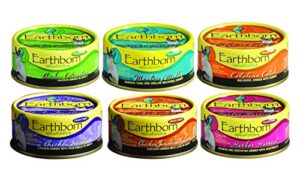 earthborn grain-free 5.5 oz canned cat food mixed 24 cans with 6 flavors – chicken catcciatori, monterey medley, catalina catch, chicken fricatssee, chicken jumble with liver, harbor harvest