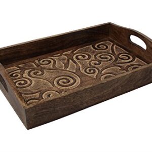 Tree of Life Hand Carved Wooden Breakfast Serving Tray with Handle for Tea Snack Dessert Kitchen Dining Serve-Ware Accessories 15 x 10 Inches