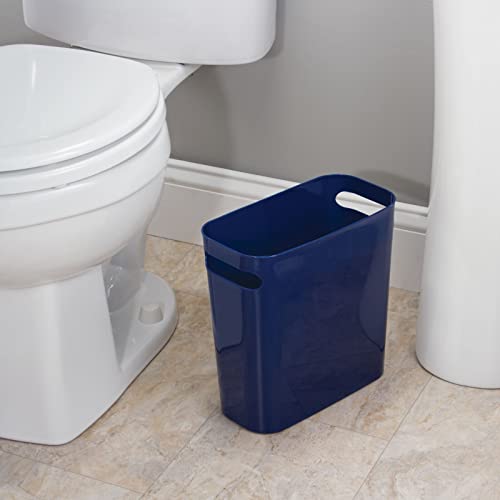 mDesign Plastic Small Trash Can, 1.5 Gallon/5.7-Liter Wastebasket, Narrow Garbage Bin with Handles for Bathroom, Laundry, Home Office - Holds Waste, Recycling, 10" High - Aura Collection, Navy Blue