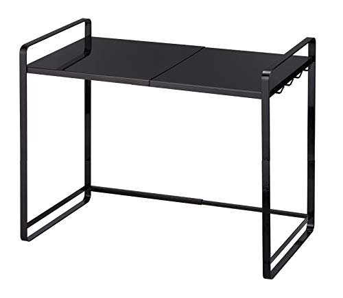 Yamazaki Home Expandable Kitchen Counter Organizer | Steel | Countertop Shelf, One Size, Black