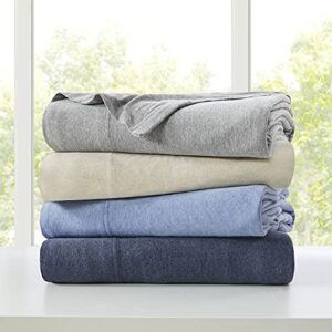 INK+IVY 100% Cotton Jersey Knit Heathered Fabric Sheet 13" Deep Pocket Modern All Season, Soft Bedding-Set, Matching Pillow Case, Queen, Navy, 4 Piece (II20-710)