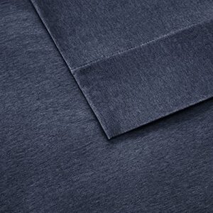 INK+IVY 100% Cotton Jersey Knit Heathered Fabric Sheet 13" Deep Pocket Modern All Season, Soft Bedding-Set, Matching Pillow Case, Queen, Navy, 4 Piece (II20-710)