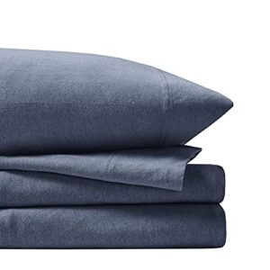 INK+IVY 100% Cotton Jersey Knit Heathered Fabric Sheet 13" Deep Pocket Modern All Season, Soft Bedding-Set, Matching Pillow Case, Queen, Navy, 4 Piece (II20-710)