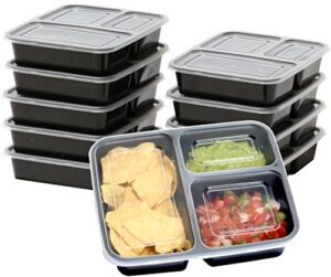 10 pack - simplehouseware 3 compartment food grade meal prep storage container boxes (36 ounces)