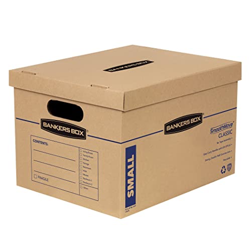 Bankers Box SmoothMove Classic Moving Boxes, Tape-Free Assembly, Easy Carry Handles, Medium, 18 x 15 x 14 Inches, 10 Pack