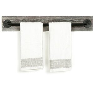 MyGift Realistic Metal Pipe Bathroom Towel Bar with Rustic Torched Solid Wood Wall Mount Industrial Bathroom Fixtures Hanging Towel Rack