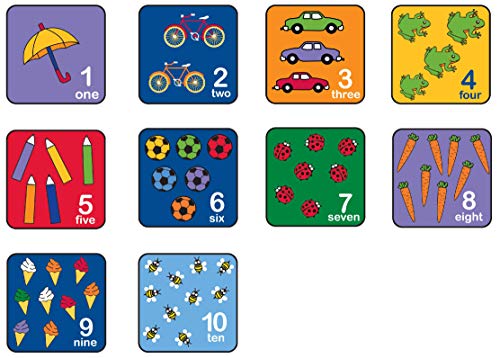 Learning Carpets - CPR735 Let’s Learn How to Count Seating Squares, 14” by 14” Each (Set of 10) – Fun, Colorful Graphics – Learn to Count from 1-10, Teaches Number Association – Easy to Store and Move