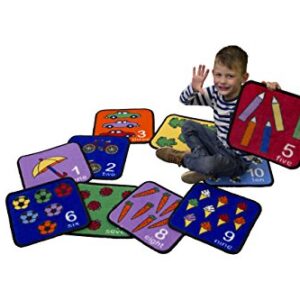 Learning Carpets - CPR735 Let’s Learn How to Count Seating Squares, 14” by 14” Each (Set of 10) – Fun, Colorful Graphics – Learn to Count from 1-10, Teaches Number Association – Easy to Store and Move