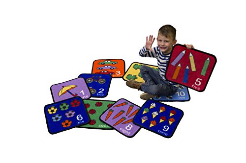 Learning Carpets - CPR735 Let’s Learn How to Count Seating Squares, 14” by 14” Each (Set of 10) – Fun, Colorful Graphics – Learn to Count from 1-10, Teaches Number Association – Easy to Store and Move