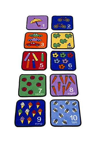 Learning Carpets - CPR735 Let’s Learn How to Count Seating Squares, 14” by 14” Each (Set of 10) – Fun, Colorful Graphics – Learn to Count from 1-10, Teaches Number Association – Easy to Store and Move