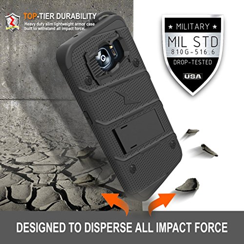 ZIZO Bolt Series Samsung Galaxy S7 Edge Case Military Grade Drop Tested with Tempered Glass Screen Protector Holster Black