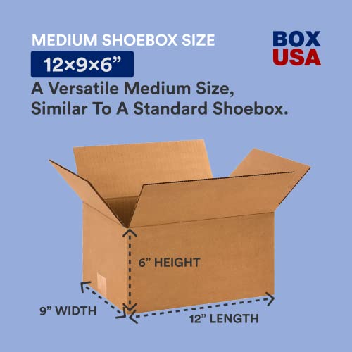 BOX USA Shipping Boxes Small 12"L x 9"W x 6"H, 25-Pack | Corrugated Cardboard Box for Packing, Moving and Storage