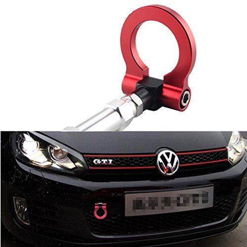 DEWHEL JDM Front Tow Hook Towing Eye Loop Bracket Ring Racing Auto Aluminum Compatible with Volkswagen Golf MK6 2010-2014 (Red-Golf GTI)