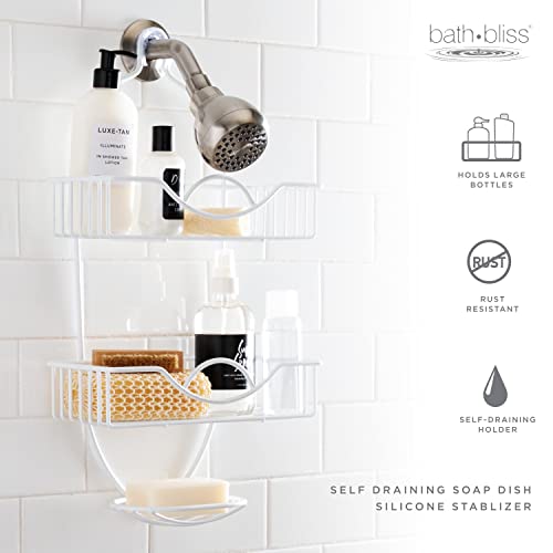 Bath Bliss 4010-WHT Rainbow Style Caddy, Over The Shower Head, Rust Proof, Bathroom, Bath Organizer, 3 Tier, in White