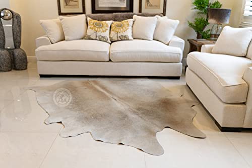 Genuine Grey Beige Cowhide Rug Large 6 x 6-7 ft. 180 x 220 cm