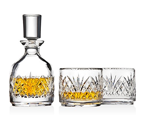 Godinger Stackable Whiskey Decanter and Whisky Glasses Dublin 3 pc set, for Liquor Scotch Bourbon or Wine