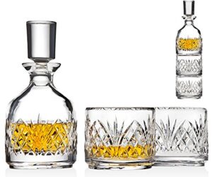 godinger stackable whiskey decanter and whisky glasses dublin 3 pc set, for liquor scotch bourbon or wine