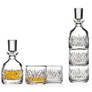 Godinger Stackable Whiskey Decanter and Whisky Glasses Dublin 3 pc set, for Liquor Scotch Bourbon or Wine