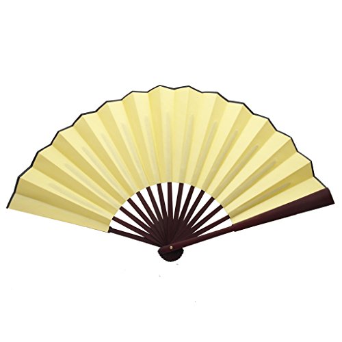 TRENDBOX Chinese Traditional Nylon-Cloth Handheld Folding Fan - Cream Yellow