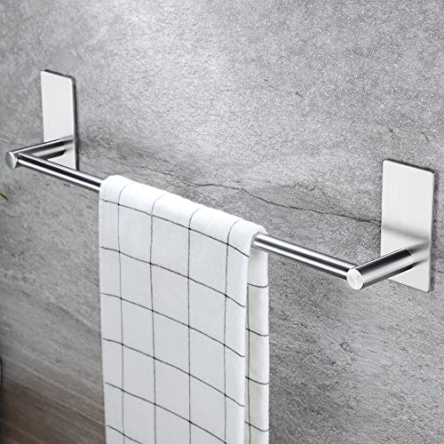 Taozun Self Adhesive 16-Inch Bathroom Towel Bar Brushed SUS 304 Stainless Steel Bath Wall Shelf Rack Hanging Towel Stick On Sticky Hanger Contemporary Style