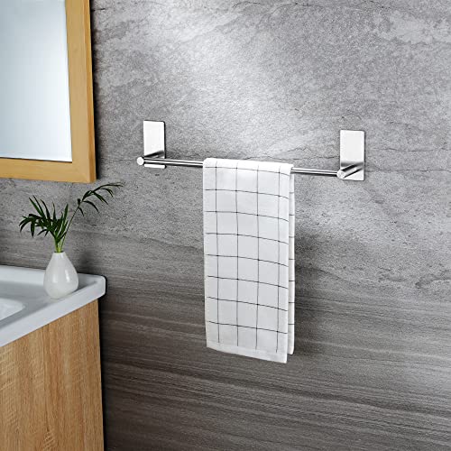 Taozun Self Adhesive 16-Inch Bathroom Towel Bar Brushed SUS 304 Stainless Steel Bath Wall Shelf Rack Hanging Towel Stick On Sticky Hanger Contemporary Style