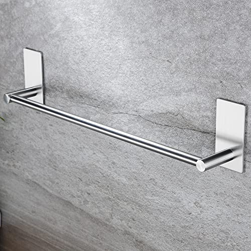 Taozun Self Adhesive 16-Inch Bathroom Towel Bar Brushed SUS 304 Stainless Steel Bath Wall Shelf Rack Hanging Towel Stick On Sticky Hanger Contemporary Style