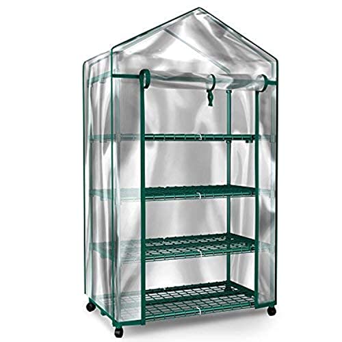 Home-Complete Mini Greenhouse-4-Tier Indoor Outdoor Sturdy Portable Shelves-Grow Plants, Seedlings, Herbs, or Flowers In Any Season-Gardening Rack, Green