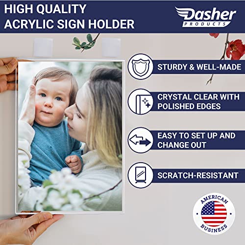 Acrylic Sign Holder with Hook and Loop Adhesive, 8.5 x 11 inches - Portrait or 11 x 8.5 inches - Landscape, Clear Wall Mount Frame, Perfect for home, office, store, restaurant (6 Pack)