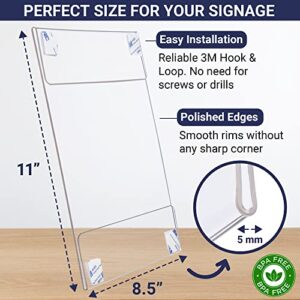 Acrylic Sign Holder with Hook and Loop Adhesive, 8.5 x 11 inches - Portrait or 11 x 8.5 inches - Landscape, Clear Wall Mount Frame, Perfect for home, office, store, restaurant (6 Pack)