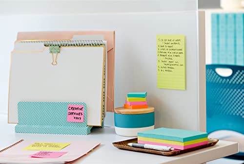 Post-it Super Sticky Notes, 4x6 in, 5 Pads, 2x the Sticking Power, Supernova Neons, Bright Colors, Recyclable (660-5SSMIA)