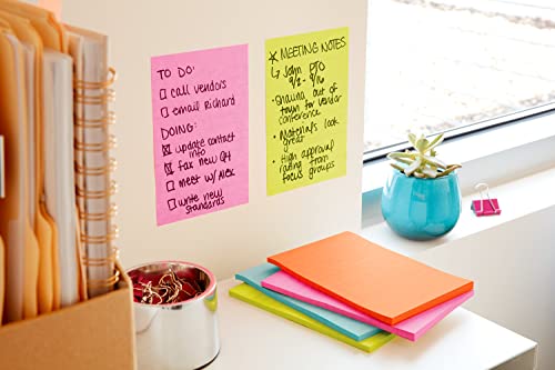 Post-it Super Sticky Notes, 4x6 in, 5 Pads, 2x the Sticking Power, Supernova Neons, Bright Colors, Recyclable (660-5SSMIA)