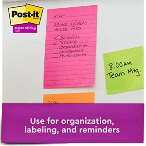 Post-it Super Sticky Notes, 4x6 in, 5 Pads, 2x the Sticking Power, Supernova Neons, Bright Colors, Recyclable (660-5SSMIA)