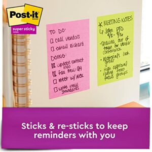 Post-it Super Sticky Notes, 4x6 in, 5 Pads, 2x the Sticking Power, Supernova Neons, Bright Colors, Recyclable (660-5SSMIA)