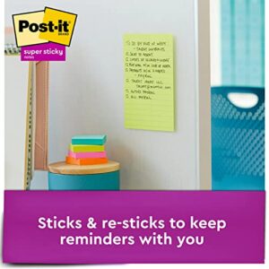 Post-it Super Sticky Notes, 4x6 in, 5 Pads, 2x the Sticking Power, Supernova Neons, Bright Colors, Recyclable (660-5SSMIA)