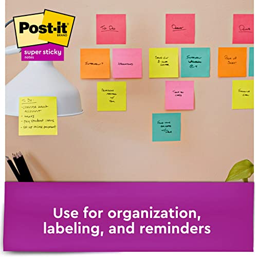 Post-it Super Sticky Notes, 3x3 in, 5 Pads, 2x the Sticking Power, Supernova Neons, Recyclable (654-5SSMIA)