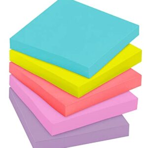 Post-it Super Sticky Notes, 3x3 in, 5 Pads, 2x the Sticking Power, Supernova Neons, Recyclable (654-5SSMIA)